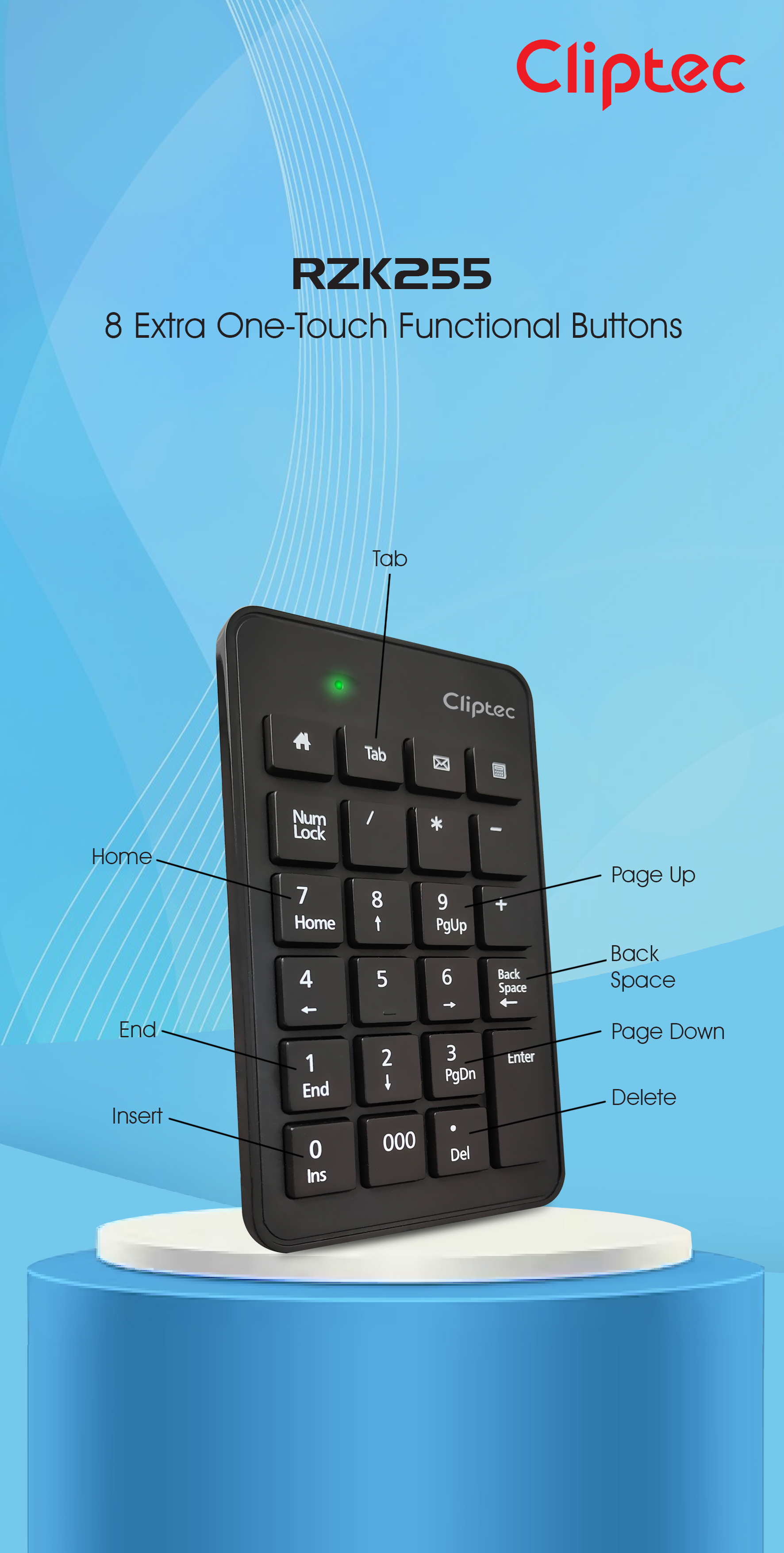 (1 Year Warranty) CLiPtec RZK225 Wireless USB Slim Numeric Keypad ...