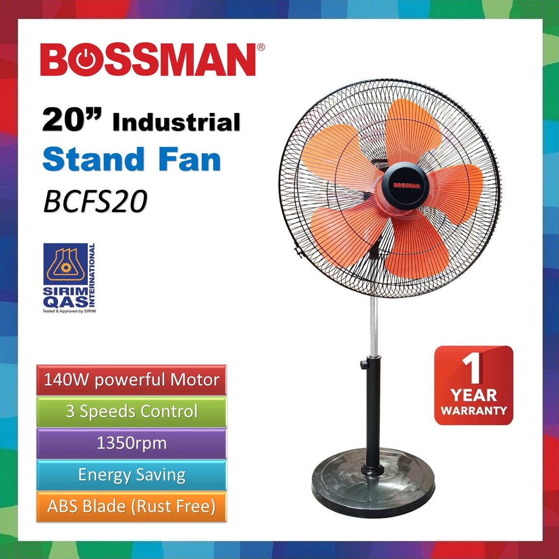 Bossman / KHIND 20" Industrial Stand Fan SF2005 / Stand Fan 20 inch ...