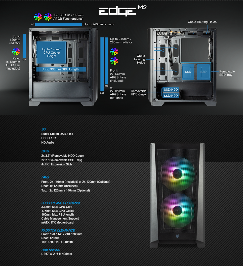 Tecware Edge M2 ARGB TG mATX Gaming PC Case - Black # TWCA-EDM2-BKAR ...