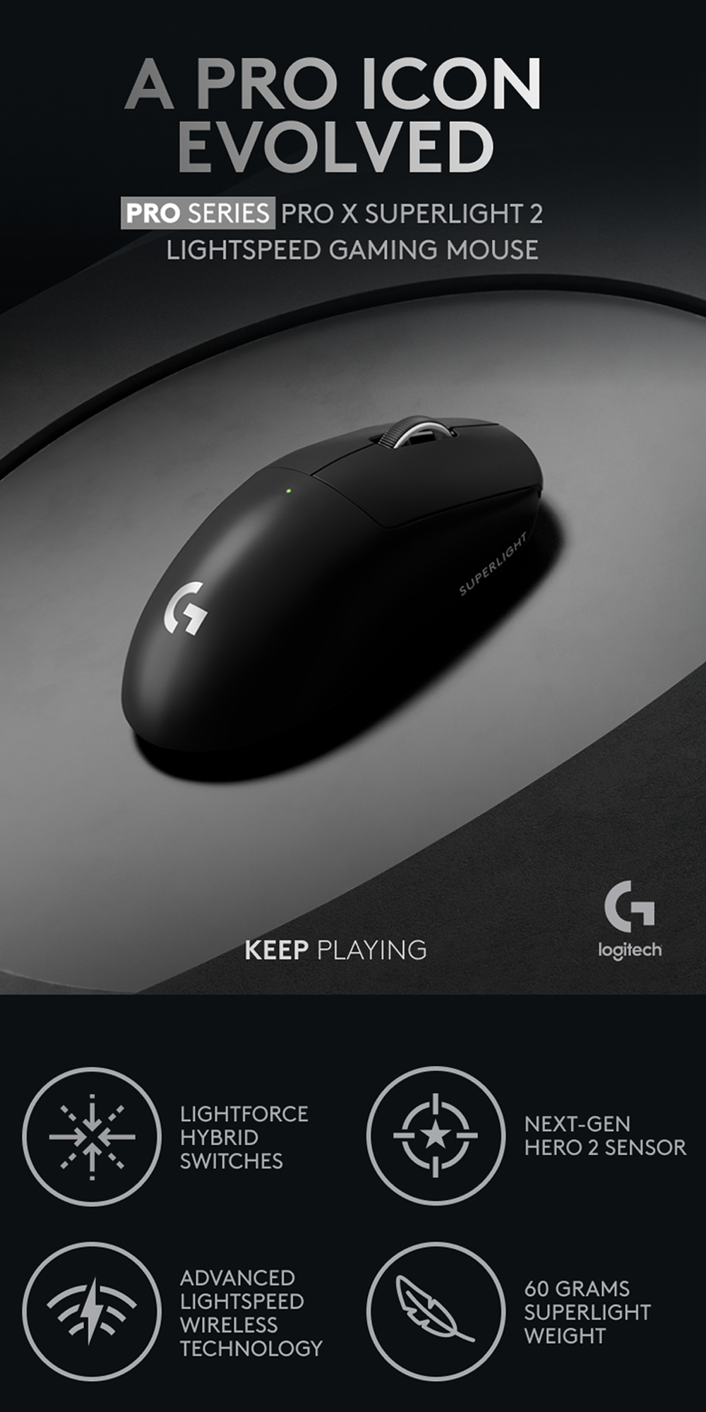 Logitech G PRO X SUPERLIGHT 2 LIGHTSPEED Wireless Gaming Mouse ...