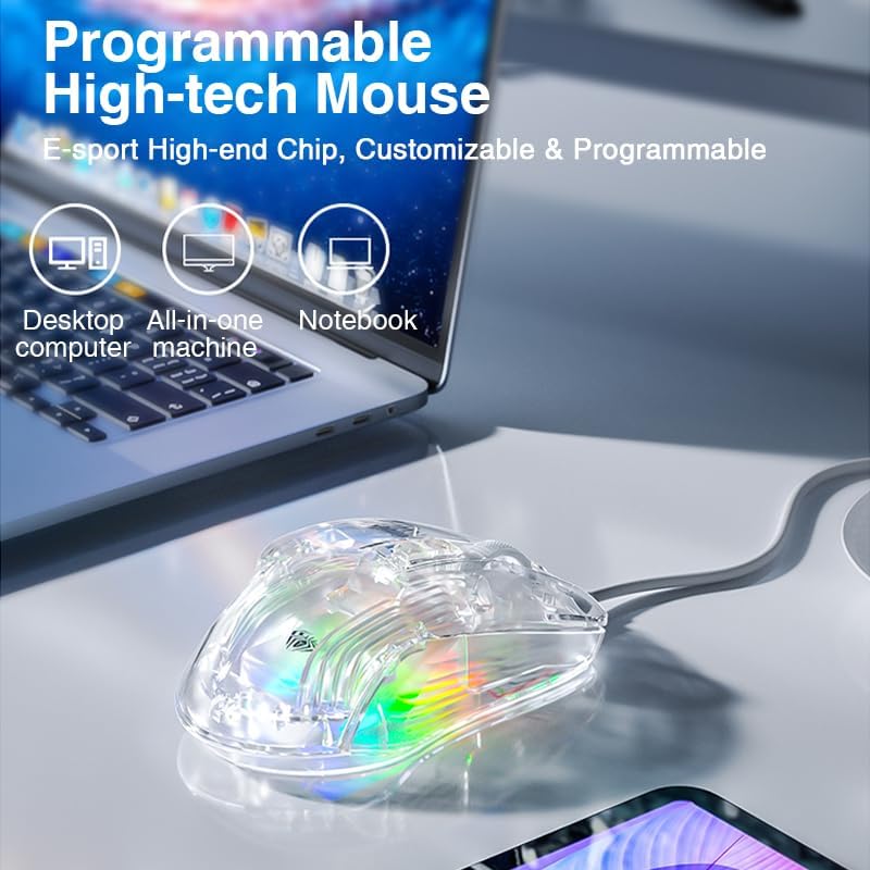 【NEW】 AULA S80 Wired Gaming Mouse RGB Transparent Ergonomic 7200DPI ...