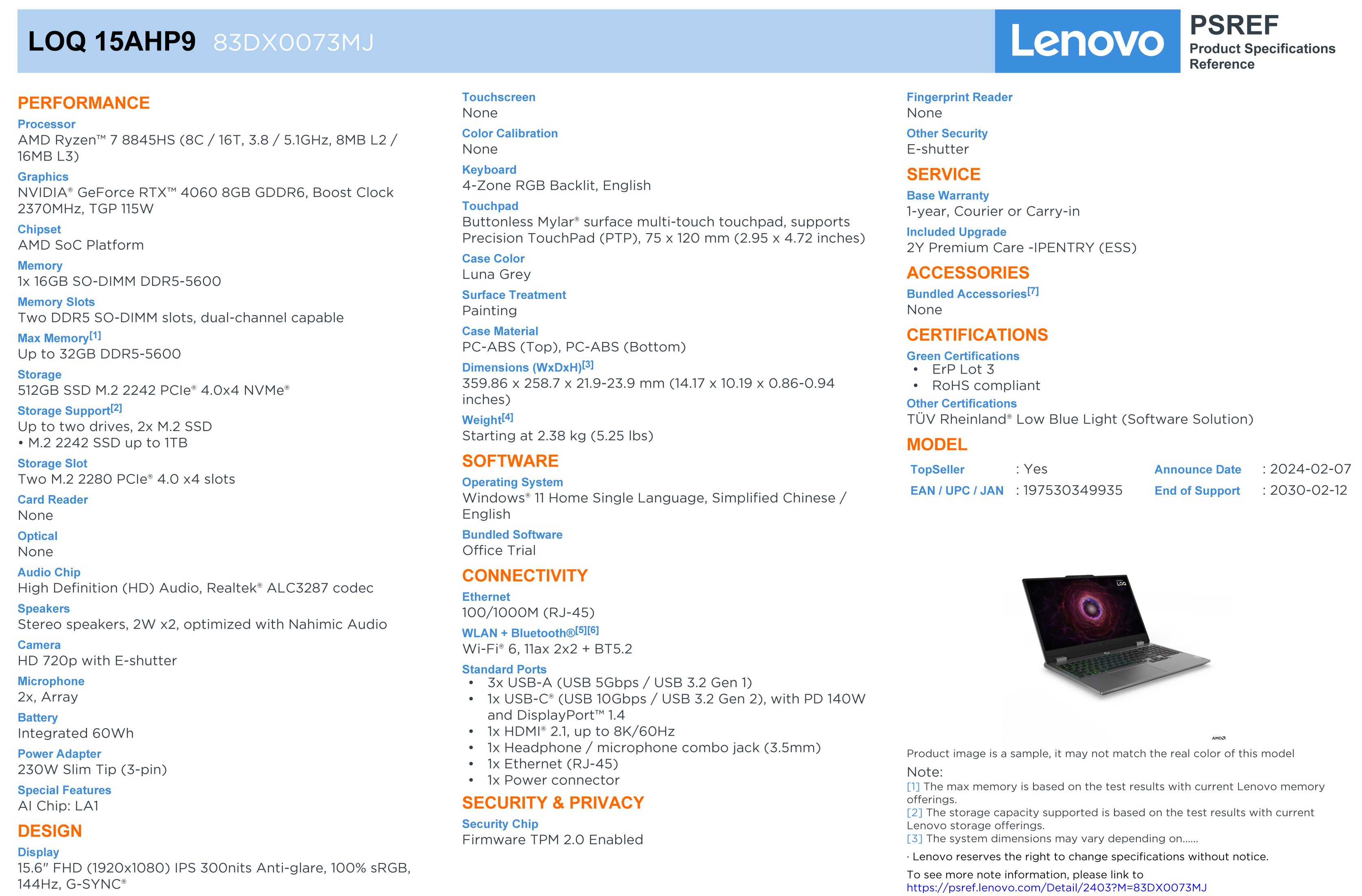 Lenovo LOQ NVIDIA GeForce RTX 4060 (15.6"/Ryzen 7/16GB 512GB SSD/W11H ...