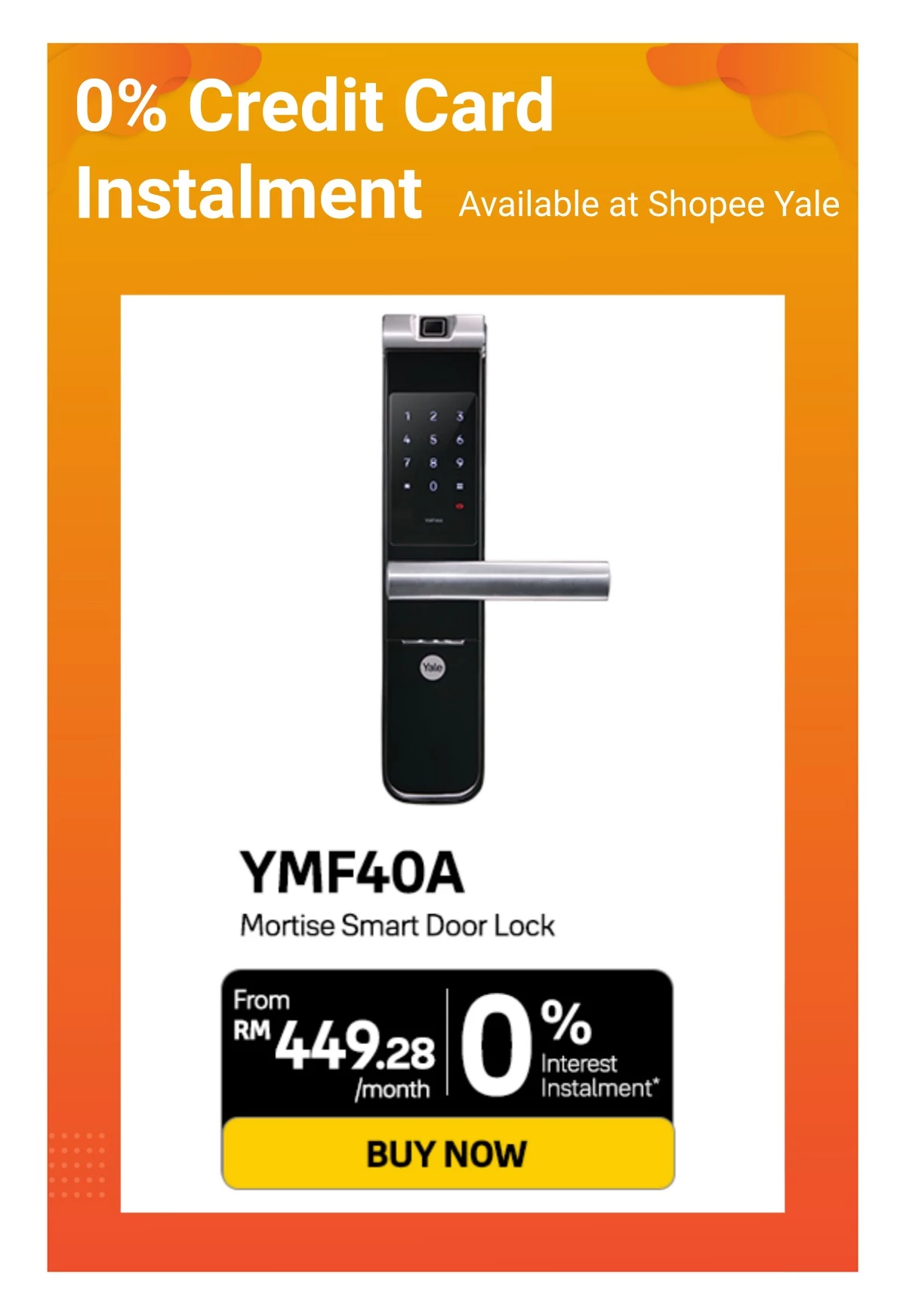 Yale YMF40A Mortise Smart Door Lock (Black) - Fingerprint/ PIN Code ...