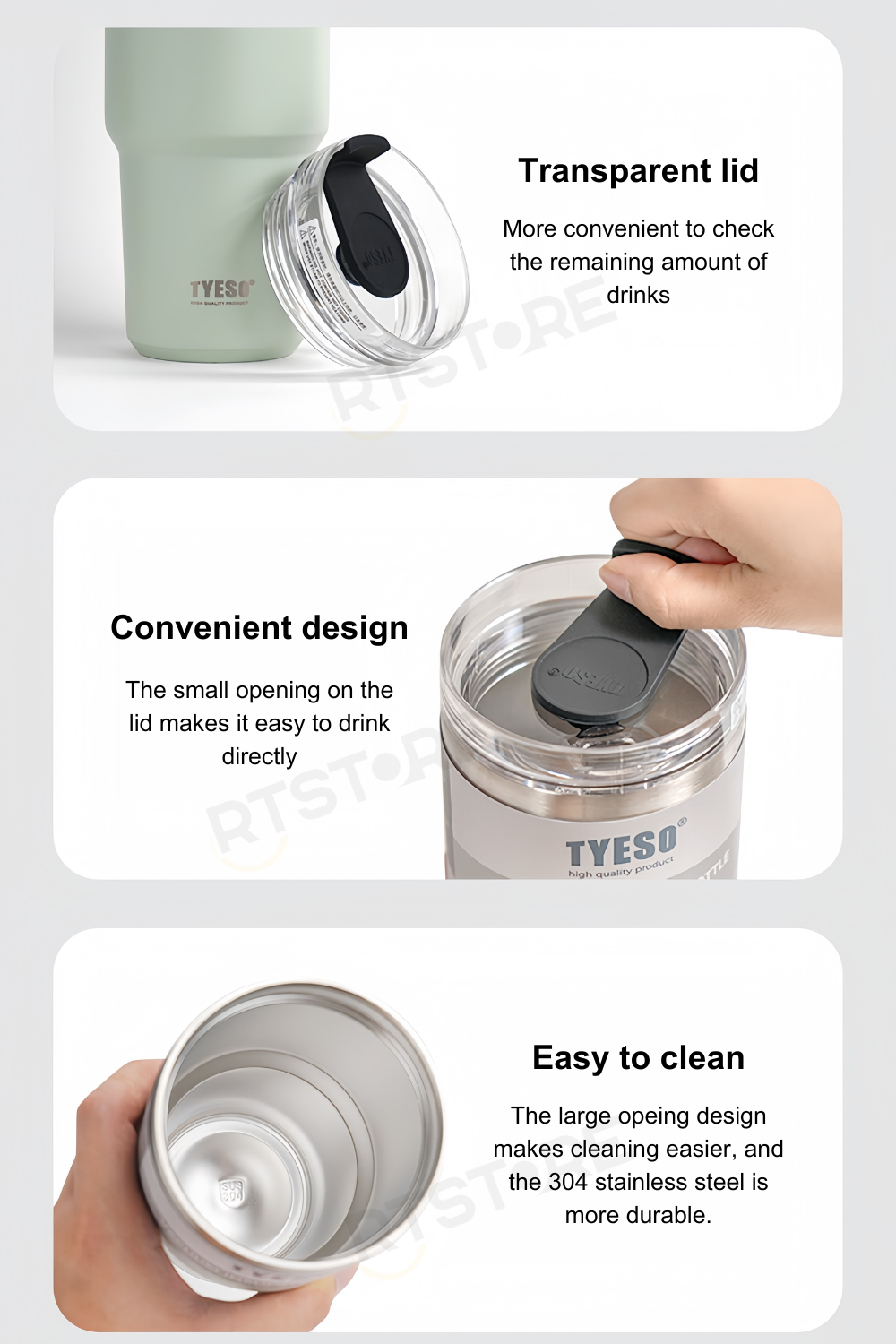 [TYESO] Vacuum Insulated Bottle Thermos Tumbler 304 Stainless Steel ...