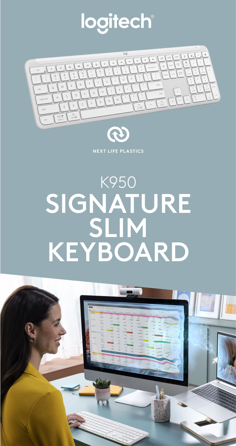 Logitech K950 Signature Slim Wireless Keyboard Sleek Design Switch Typing Between Devices