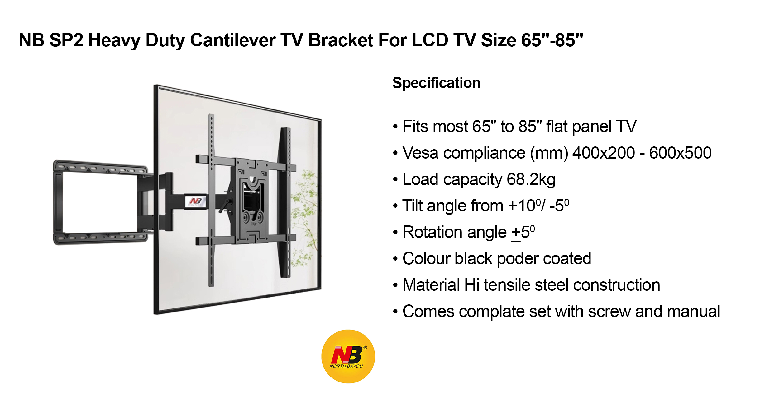 NB NBSP2 HEAVY DUTY CANTILEVER TV BRACKET SUPPORT SIZE 65"-85" | Shopee ...