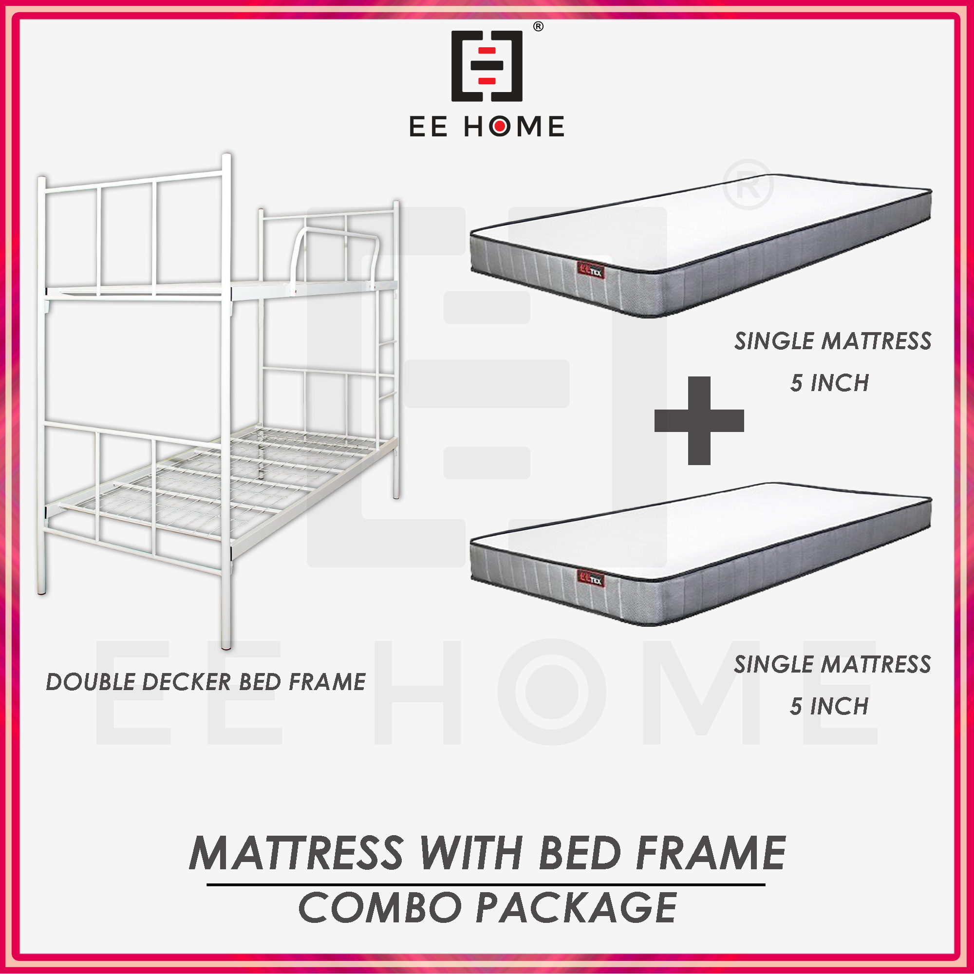 EE HOME Set Double Decker Bed Frame With 2 Pcs 5 '' Single Mattress ...