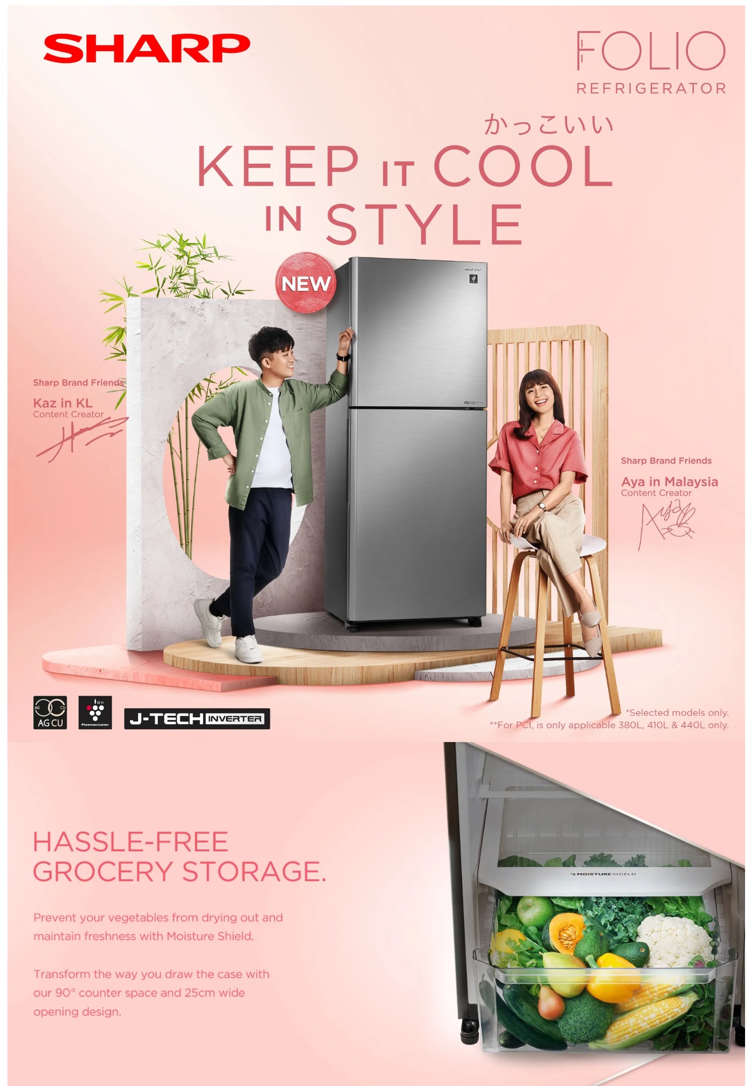 Sharp Refrigerator 2 Door Inverter 440L Fridge With Ionizer Peti Sejuk ...