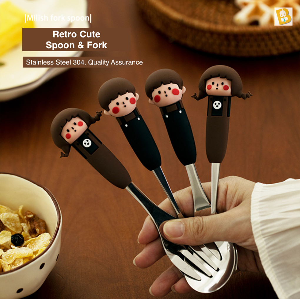 BabyBoss Ceramic Plate Bowl Cute Little Girl Spoon Fork Cutlery Pinggan ...