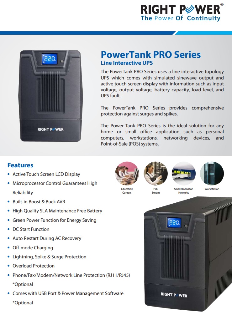 Right Power POWERTANK PRO Active LCD 2000VA P2000T / 1500VA / 1250VA ...