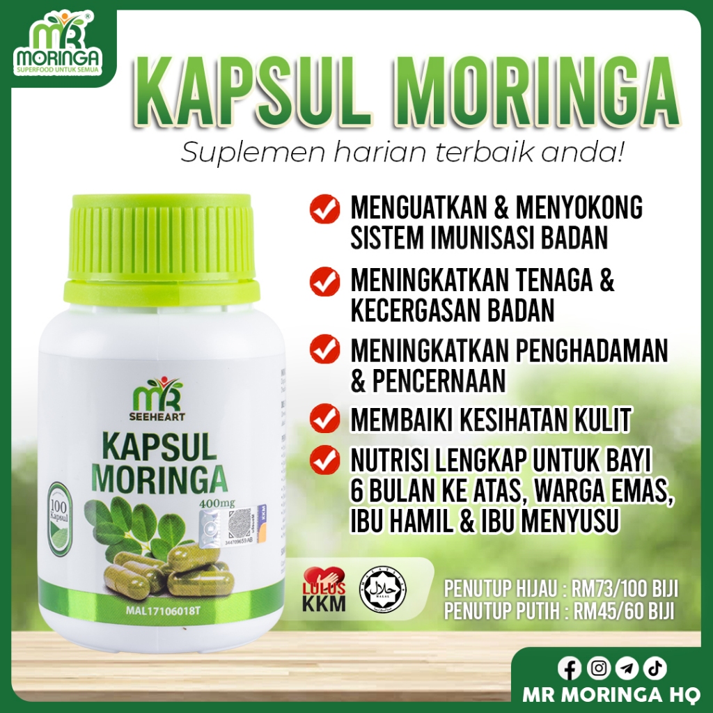 Moringa Oleifera Premium Capsules 60/100 Kapsul 400mg Moringga / Kelor ...