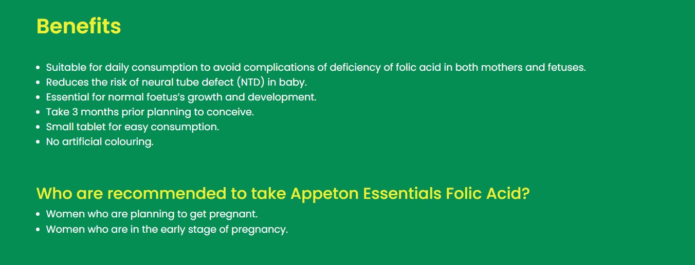 Appeton Essentials Folic Acid 90 Tablets | Shopee Malaysia