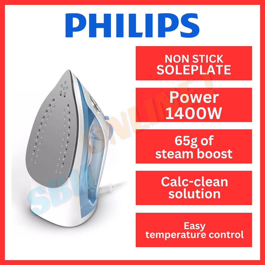PHILIPS DST1010/20 Non-Stick Steam Iron 1400W Variable setting, 65g of ...