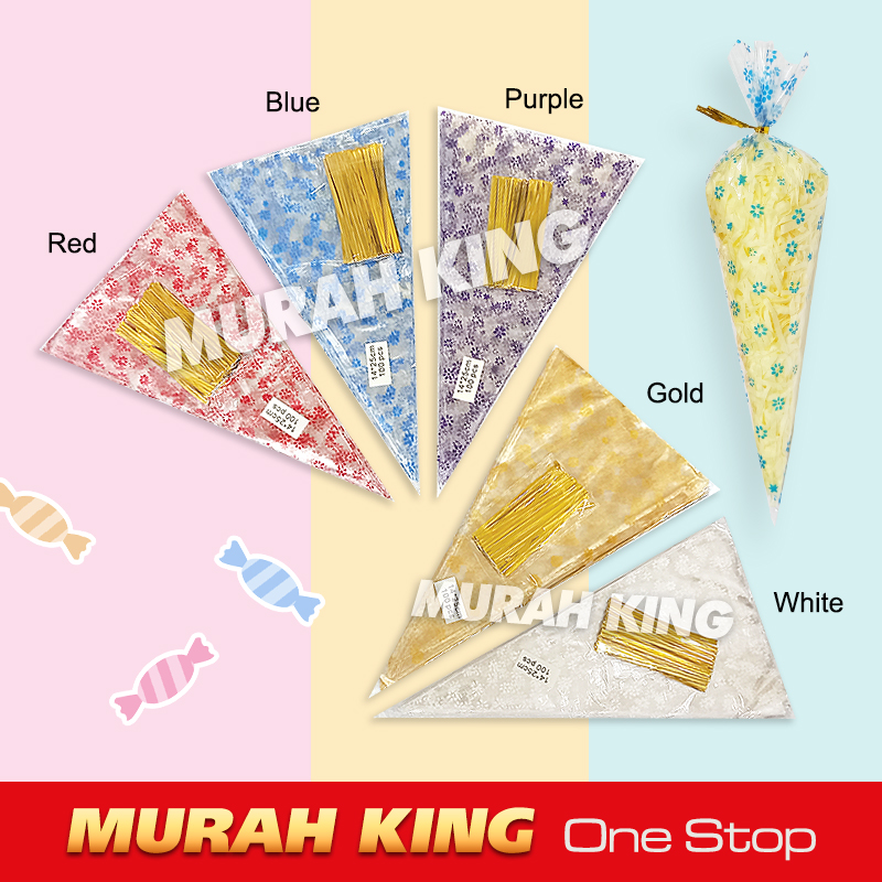 100pcs Beg Plastik Goodies Polka Reben Siap Pengikat Doorgift OPP Bag ...
