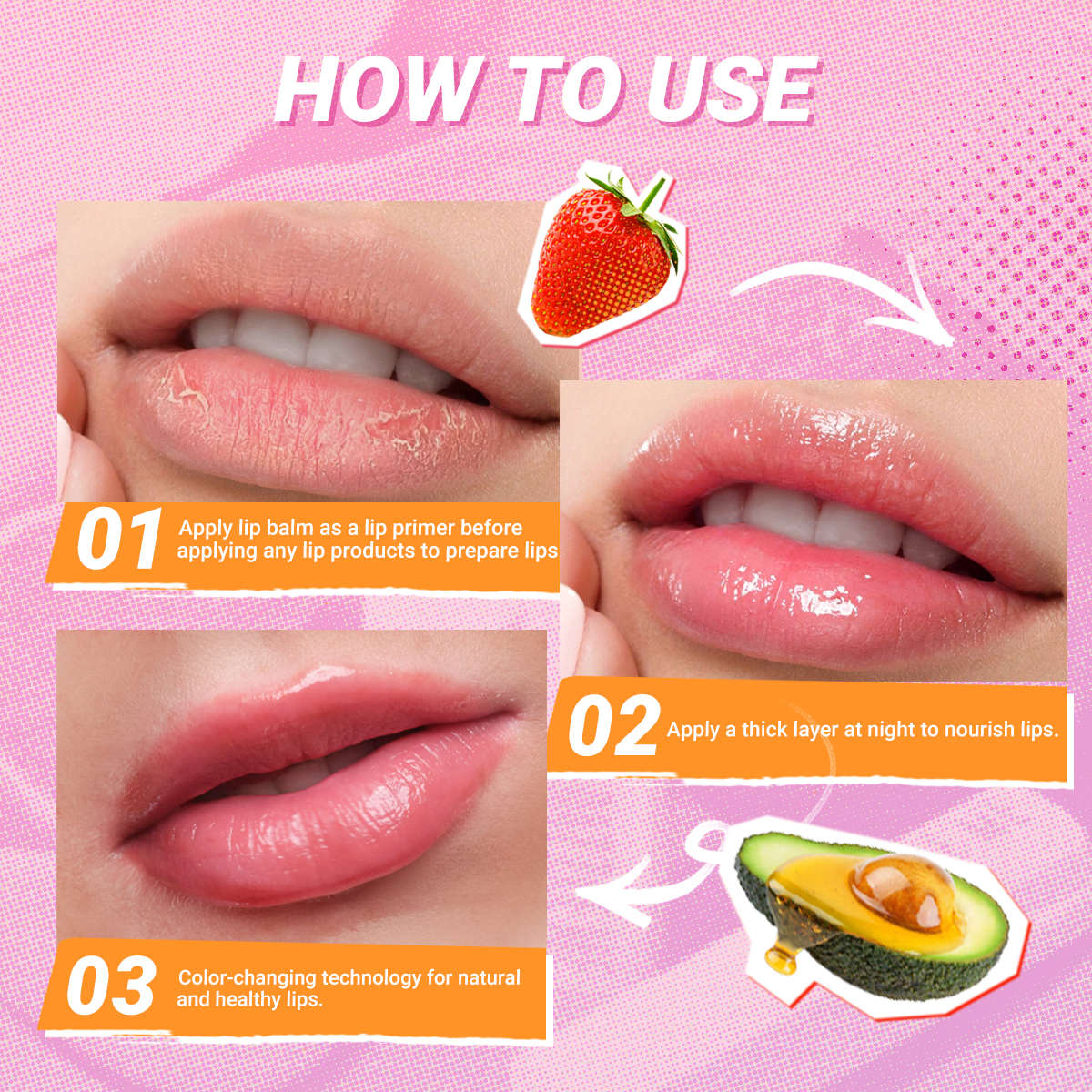 DAZZLE ME Fruit Justice Color-Changing Lip Balm Moisturizing Hydrating ...