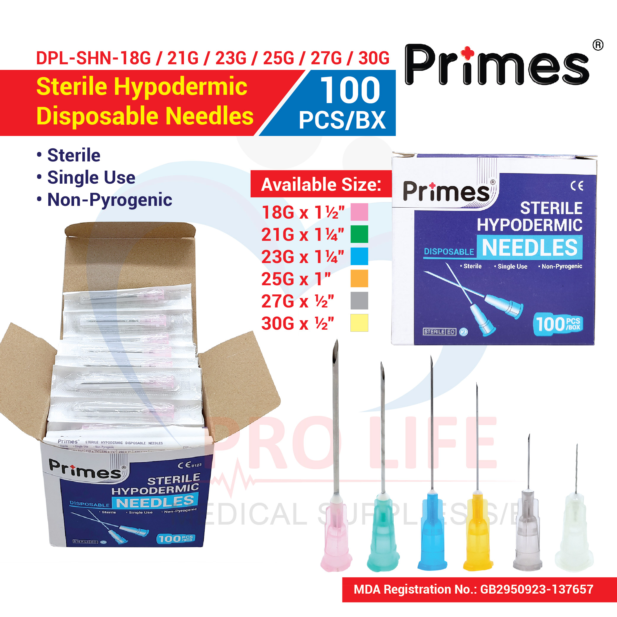 Primes Sterile Hypodermic Disposable Needle (18G x 1½” /21G x 1¼” / 23G ...
