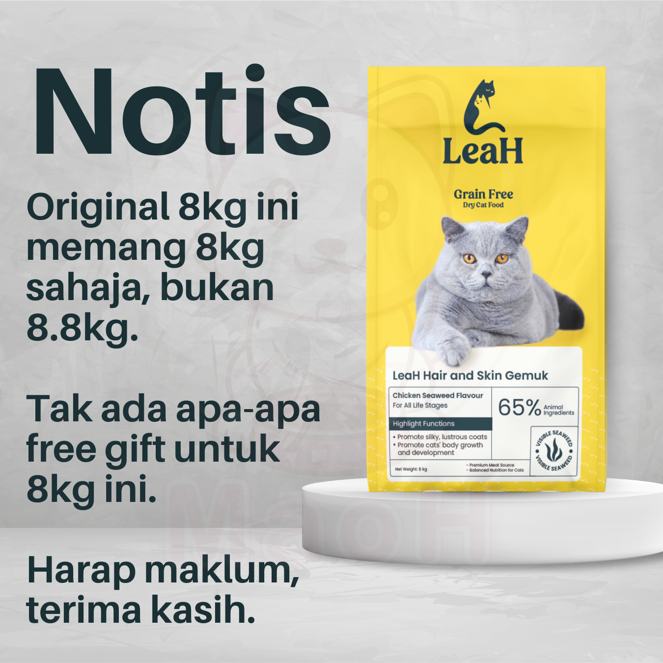 LeaH 8kg Hair and Skin Gemuk Makanan Kucing Tanpa Bijirin Grain Free ...