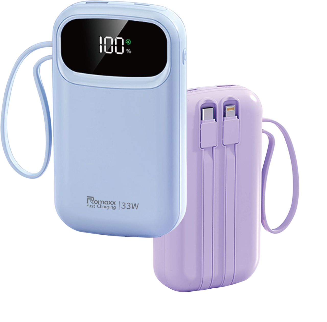 Romaxx F10 Power Bank 20000mAh PD Fast Charging 33w Powerbank Built in Dual-Cable Portable ...