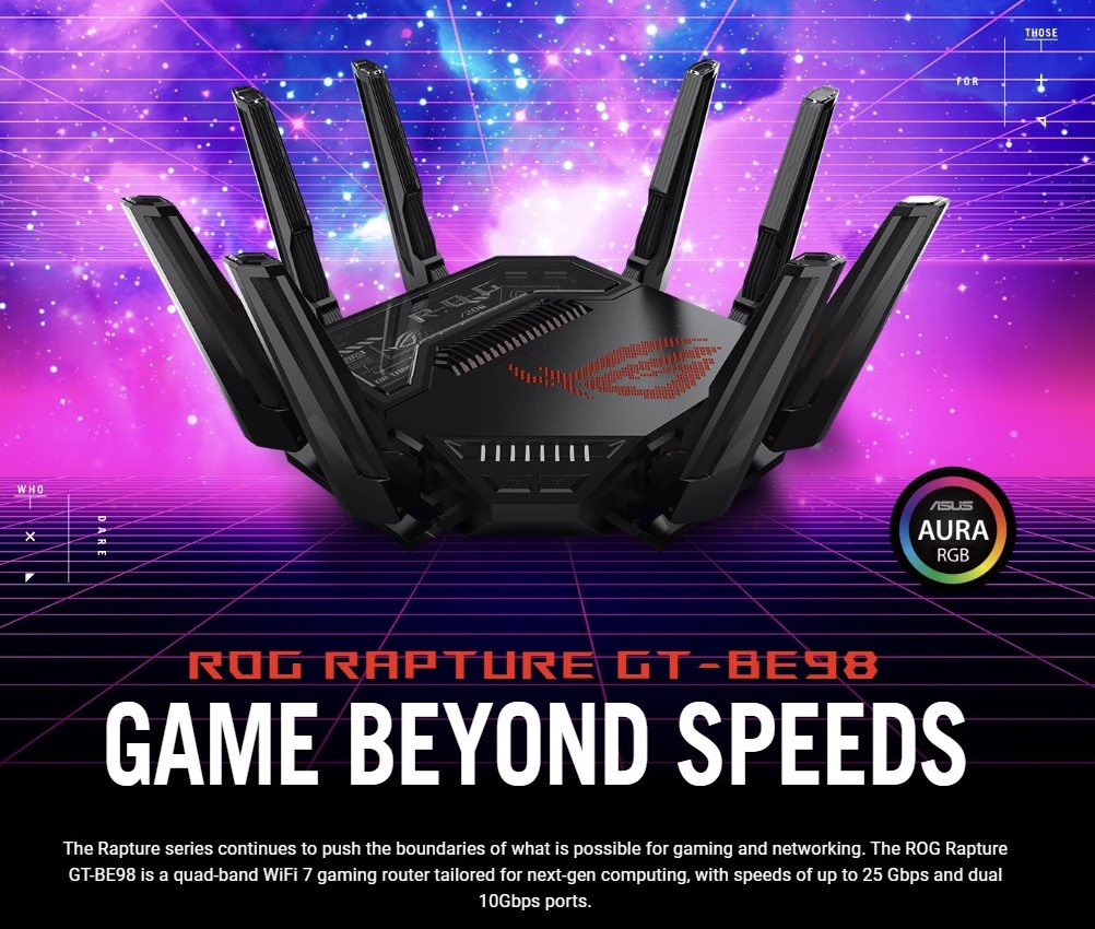 Asus BE25000 Quad-Band WiFi 7 Dual 10G WAN Gaming Router (ROG Rapture ...