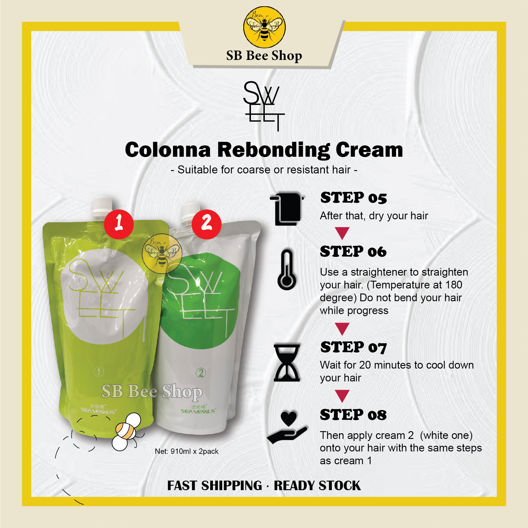 Seavennus Colonna Sweet Hair Rebonding Cream 910ml x2 离子烫拉直药膏 ...
