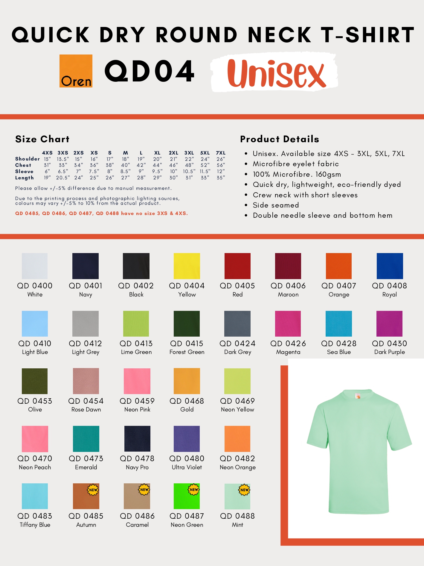 OrenSport Qd04 160gsm 100% Microfiber Tshirt Jersey Printing Short Cool ...