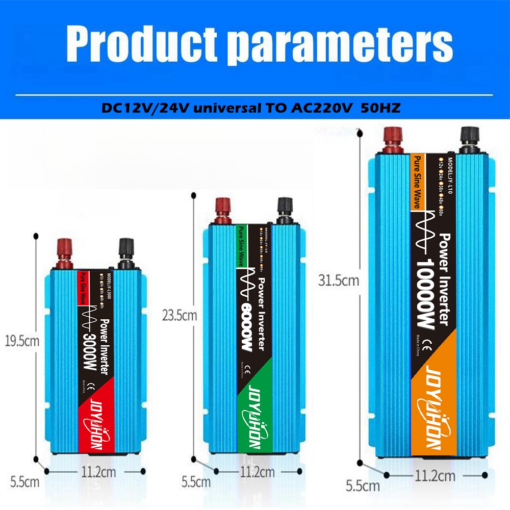 JOYUHON 3000W-10000W Pure Sine Wave Car Inverter DC12V/24V TO AC220V ...