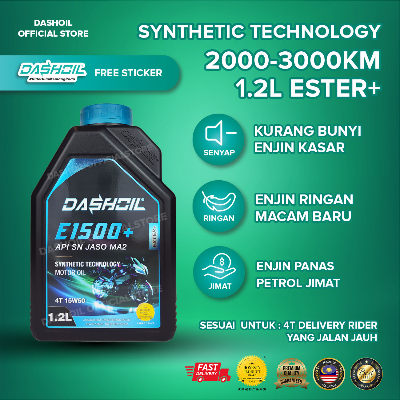 DASHOIL 4T ESTER+ FULLY SYNTHETIC ENGINE OIL MINYAK HITAM 10W40 10W50 ...