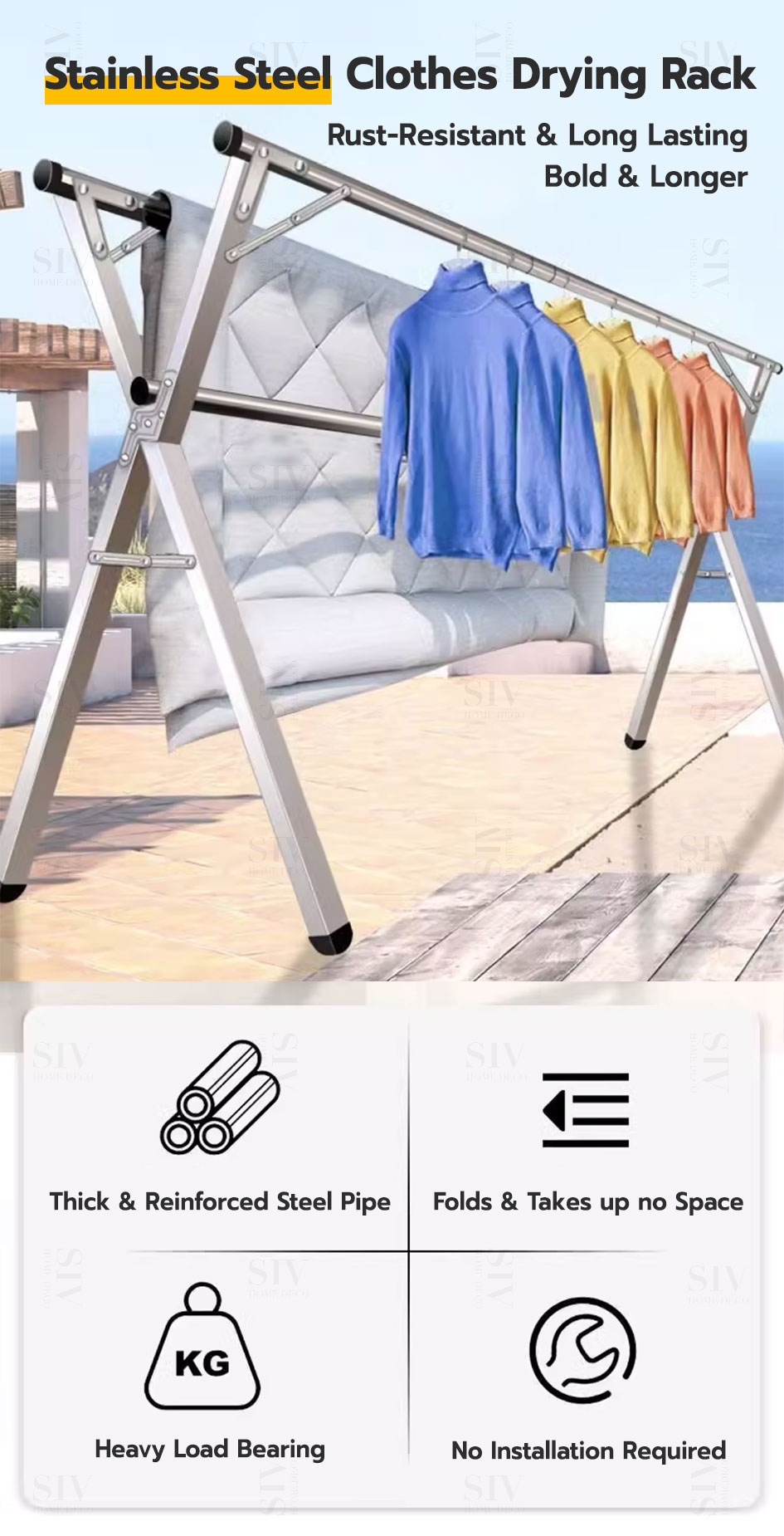 SIV 240cm Foldable Sampayan Indoor Outdoor Rack Stainless Steel Hanger ...