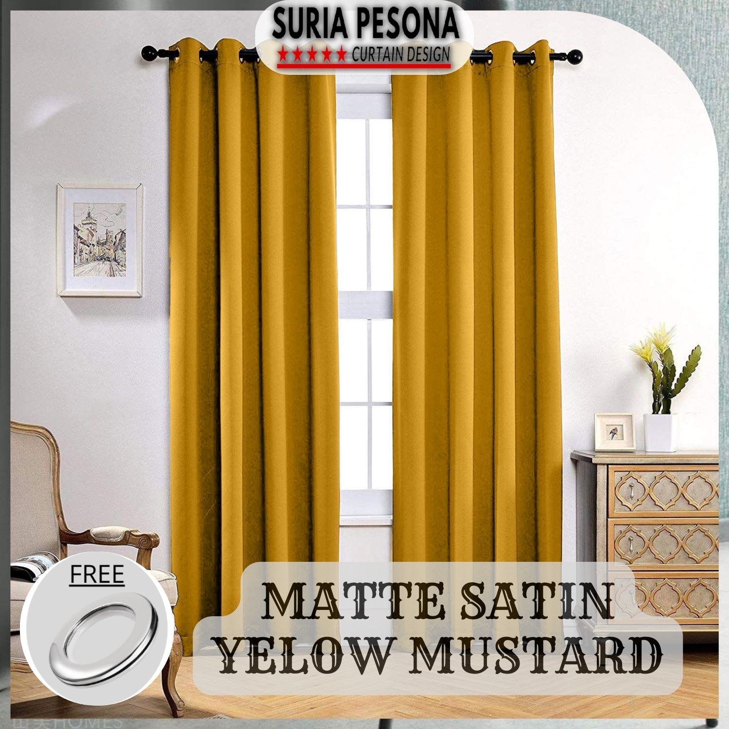 Iris #41 Mustard Gold(H= 170CM - 400CM) - Matte satin Langsir Semi ...