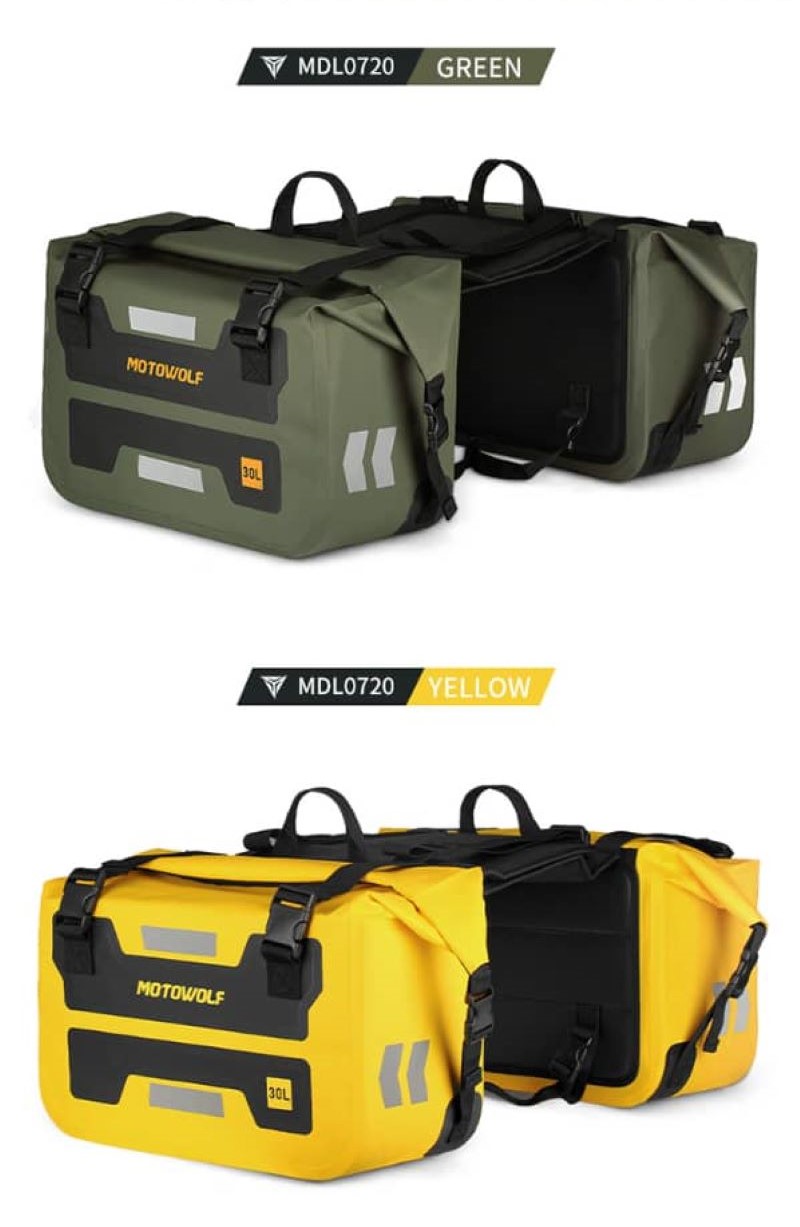 MOTOWOLF MOTORCYCLE WATERPROOF SADDLE SIDE BAG 30LTRAVEL LUGGAGE BACK ...