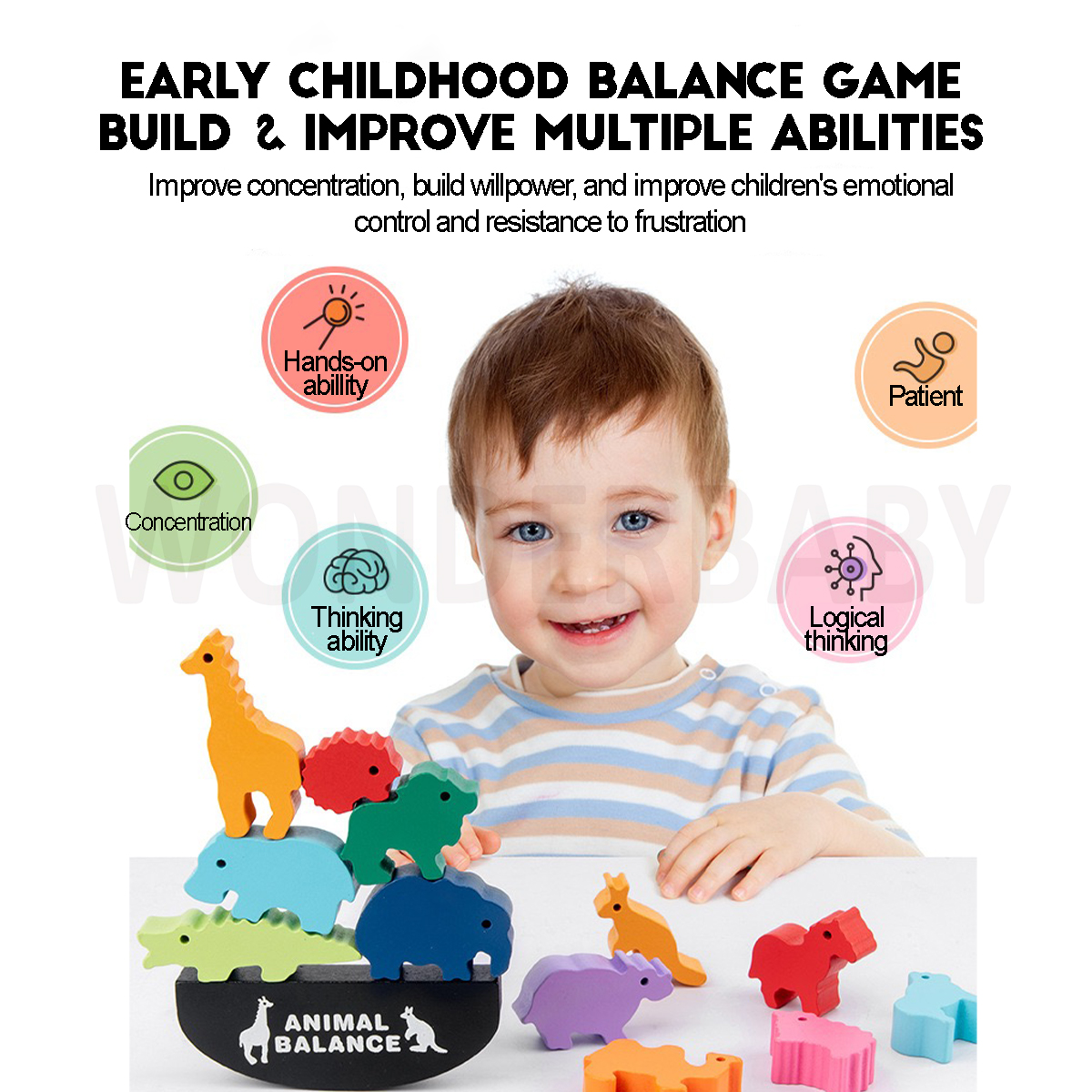 Balancing Wooden Block Game | Animal Stacking Toy Educational Wooden ...