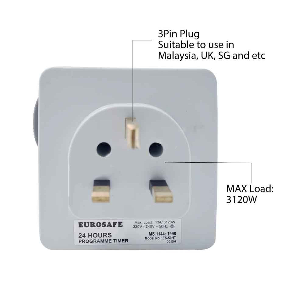 3h Eurosafe Suis Pemasa 13a Segment Plug In Analog 24 Jam Timer Switch [sirim] Shopee Malaysia