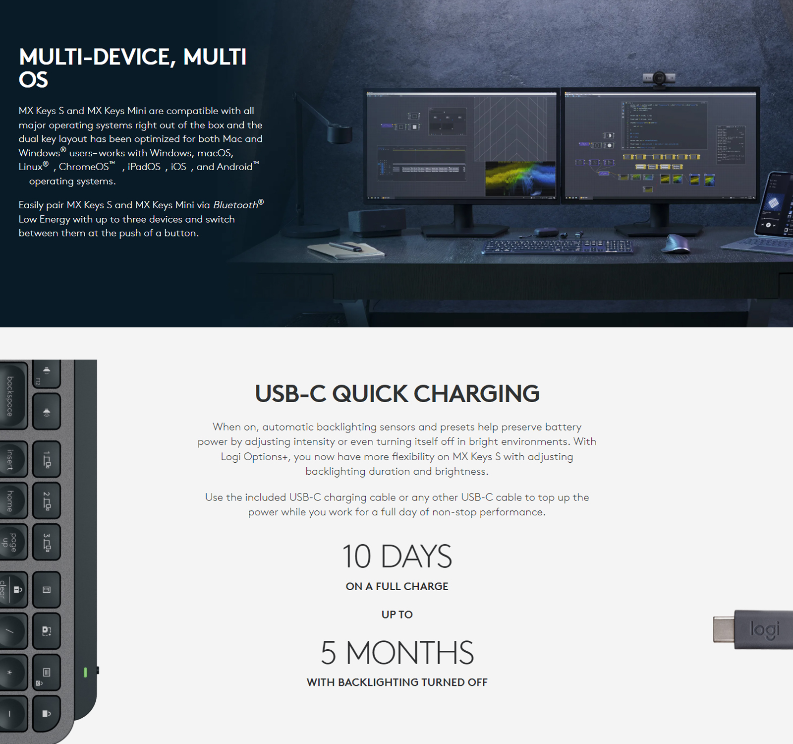 Logitech MX Keys S Advanced Wireless Illuminated Keyboard | Low Profile ...