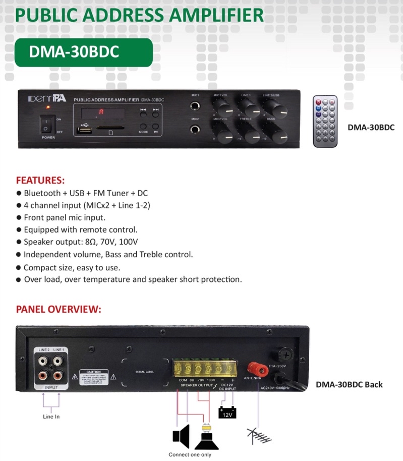 Denn DMA30 Dynamax D60 Amplifier 50W + 2/4/6/8 unit JDM FS202T 2.5 ...