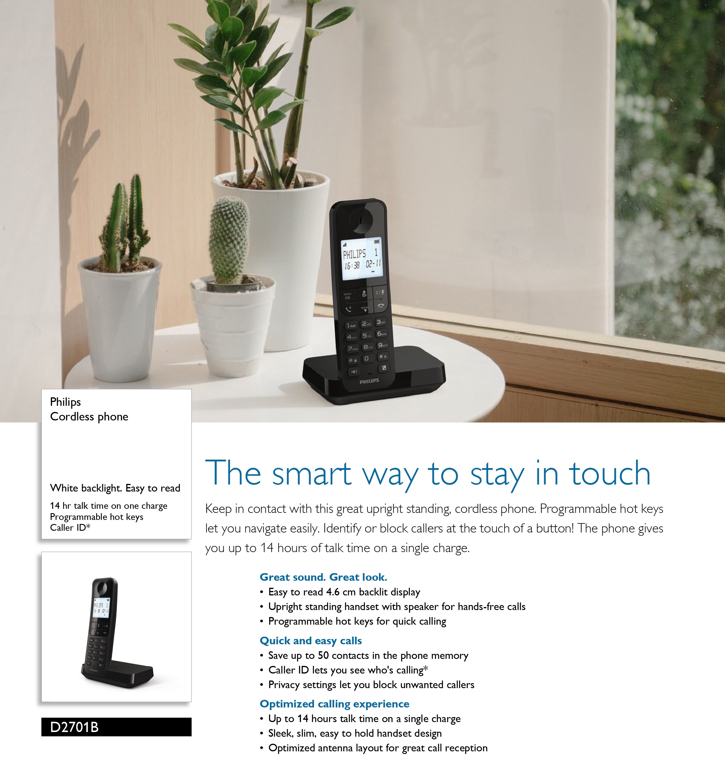 PHILIPS D270 DECT Cordless Phone TM Maxis Time Landline Speaker Office ...
