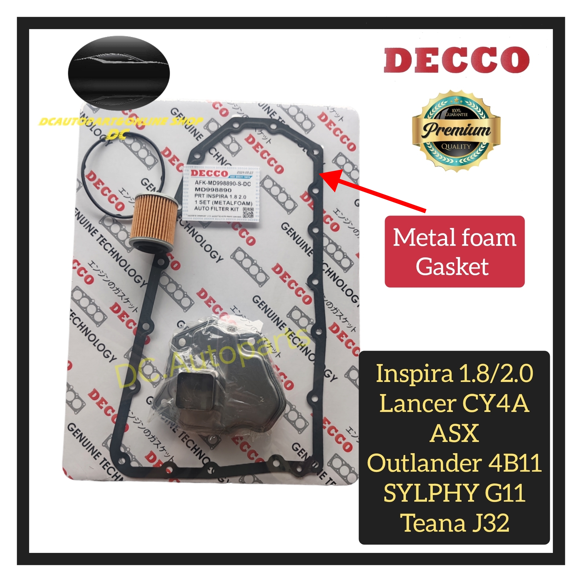 (METAL FOAM GASKET) AUTO FILTER PROTON INSPIRA 2.0 MITSUBISHI LANCER GT ...