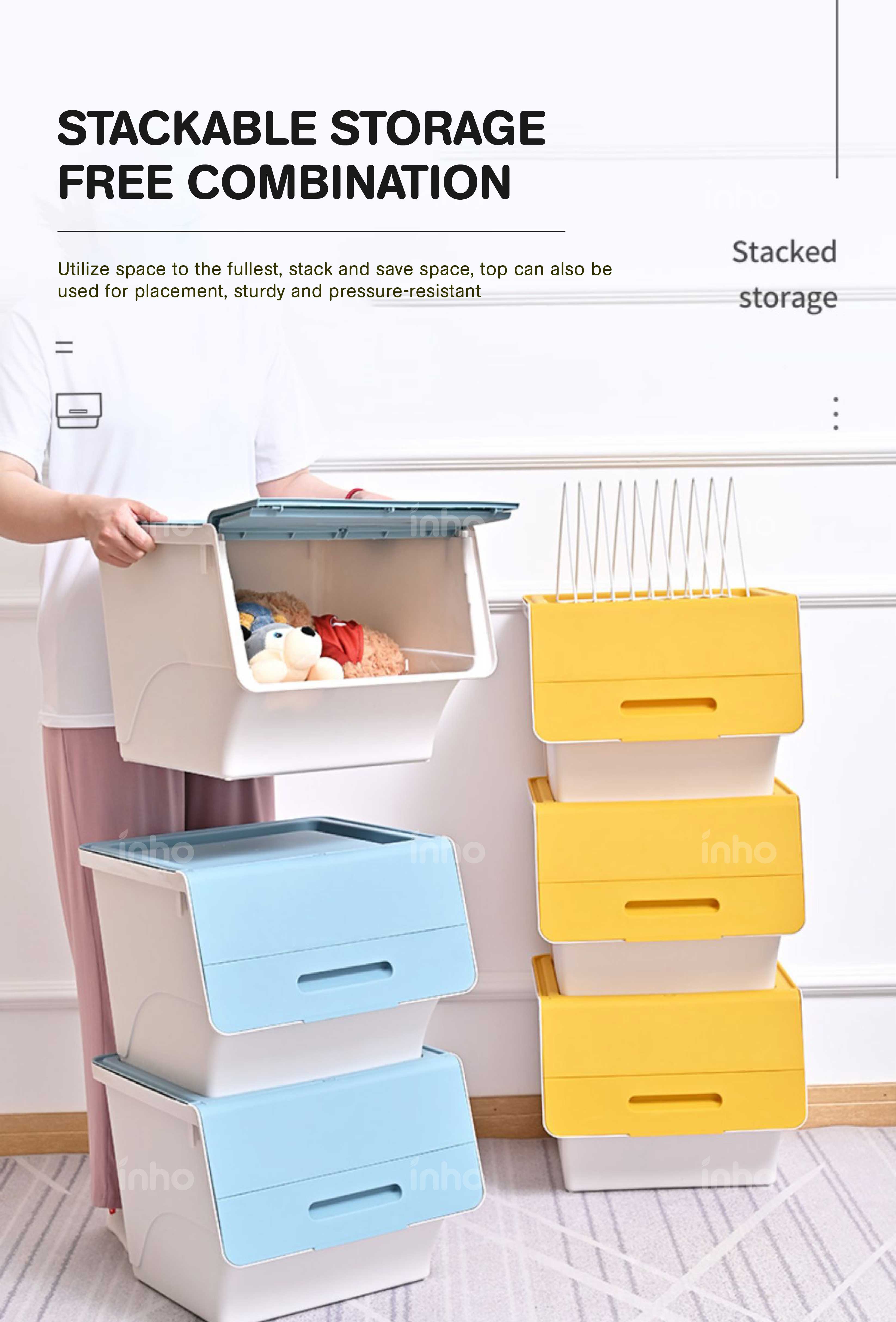 INHO 36L Multipurpose Front Opening Storage Box Stackable Toy Snack ...