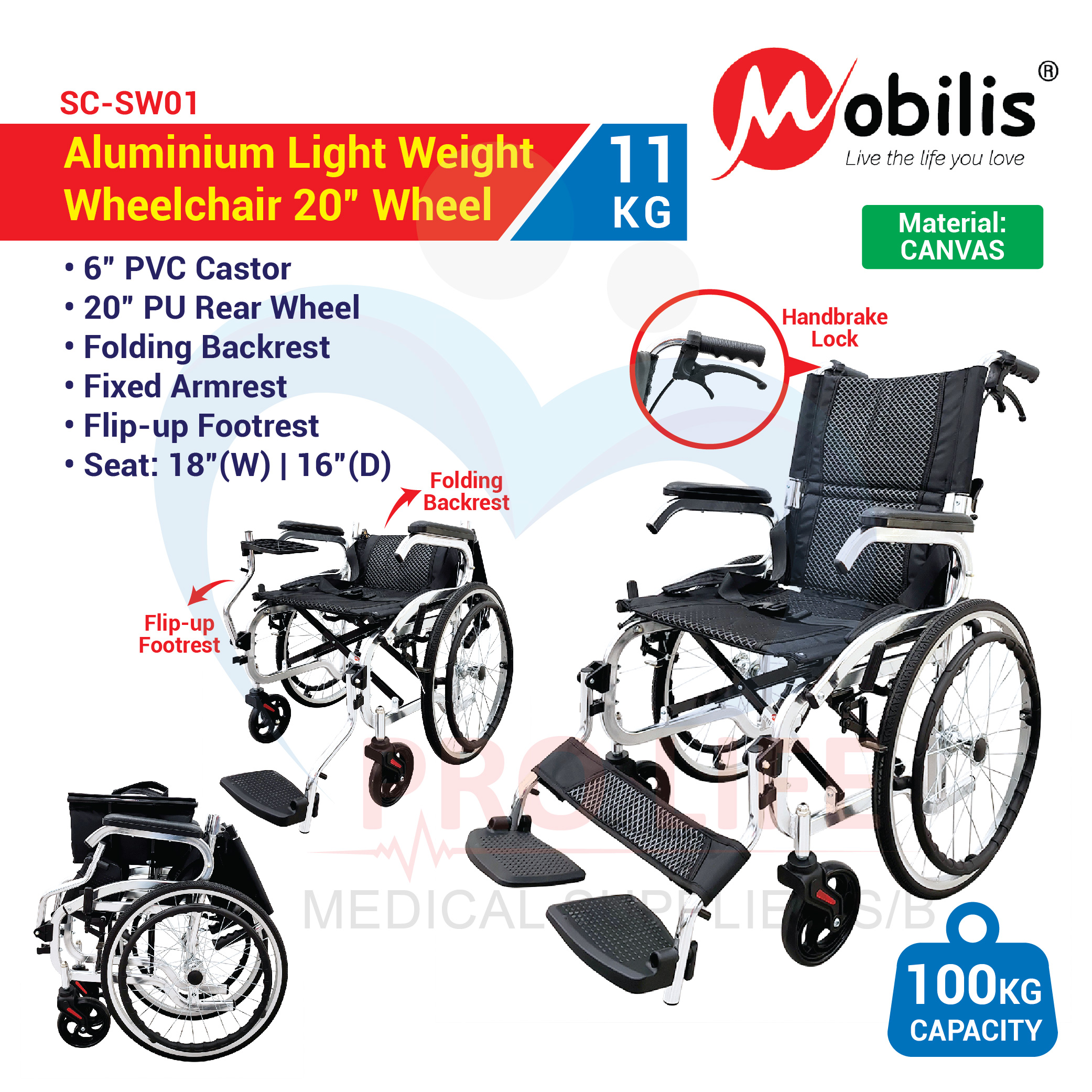 Mobilis Aluminium Light Weight Wheelchair (20” Wheel / 12” Wheel)(SC ...
