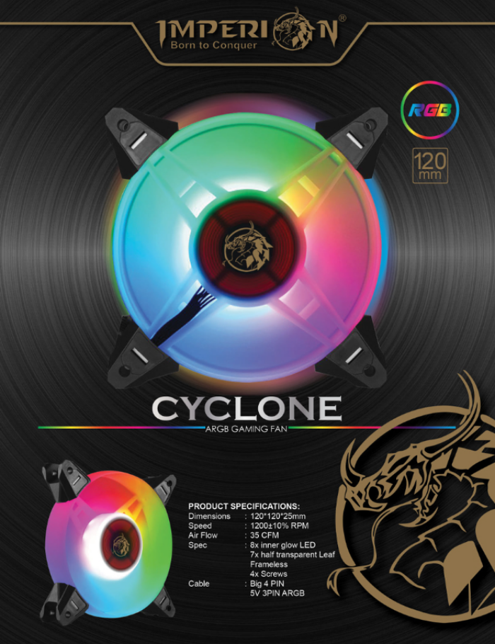 Imperion CYCLONE 12CM Casing Fan RGB ARGB 120MM 120x120x25MM 5V 3PIN ...