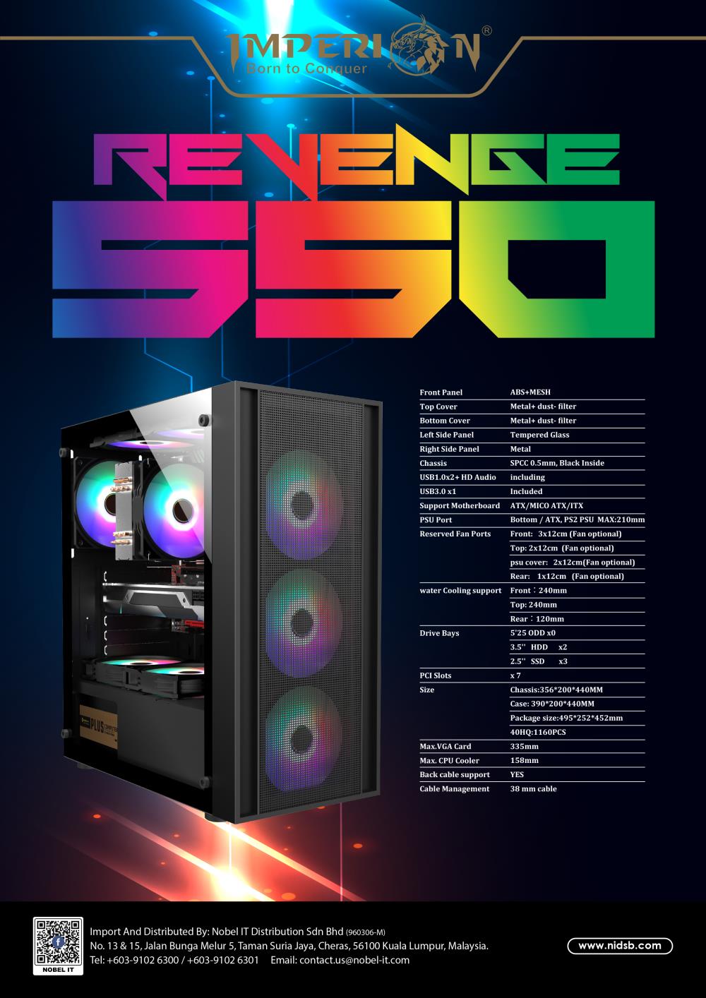 Imperion REVENGE 550 Tempered Glass RGB Mid Tower ATX Casing Case ...