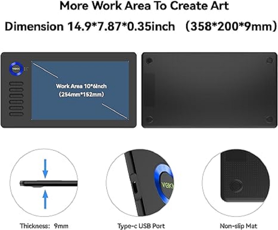 VEIKK A15 Drawing Tablet 10X6 Inch Graphics Tablet with 12 Shortcut ...