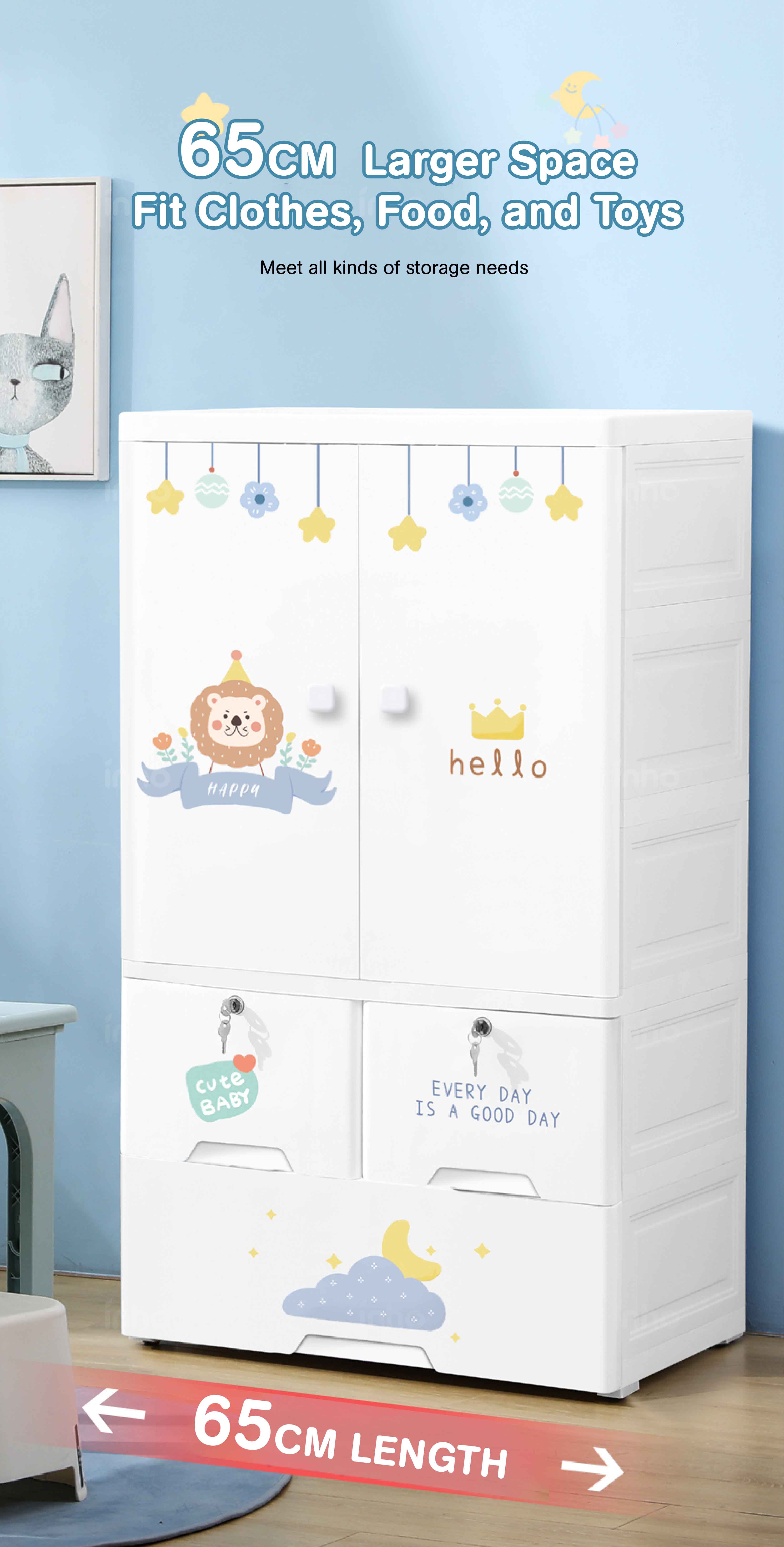 INHO L65cm Cute Cartoon Kids Wardrobe Clothes Cabinet With Lock ...