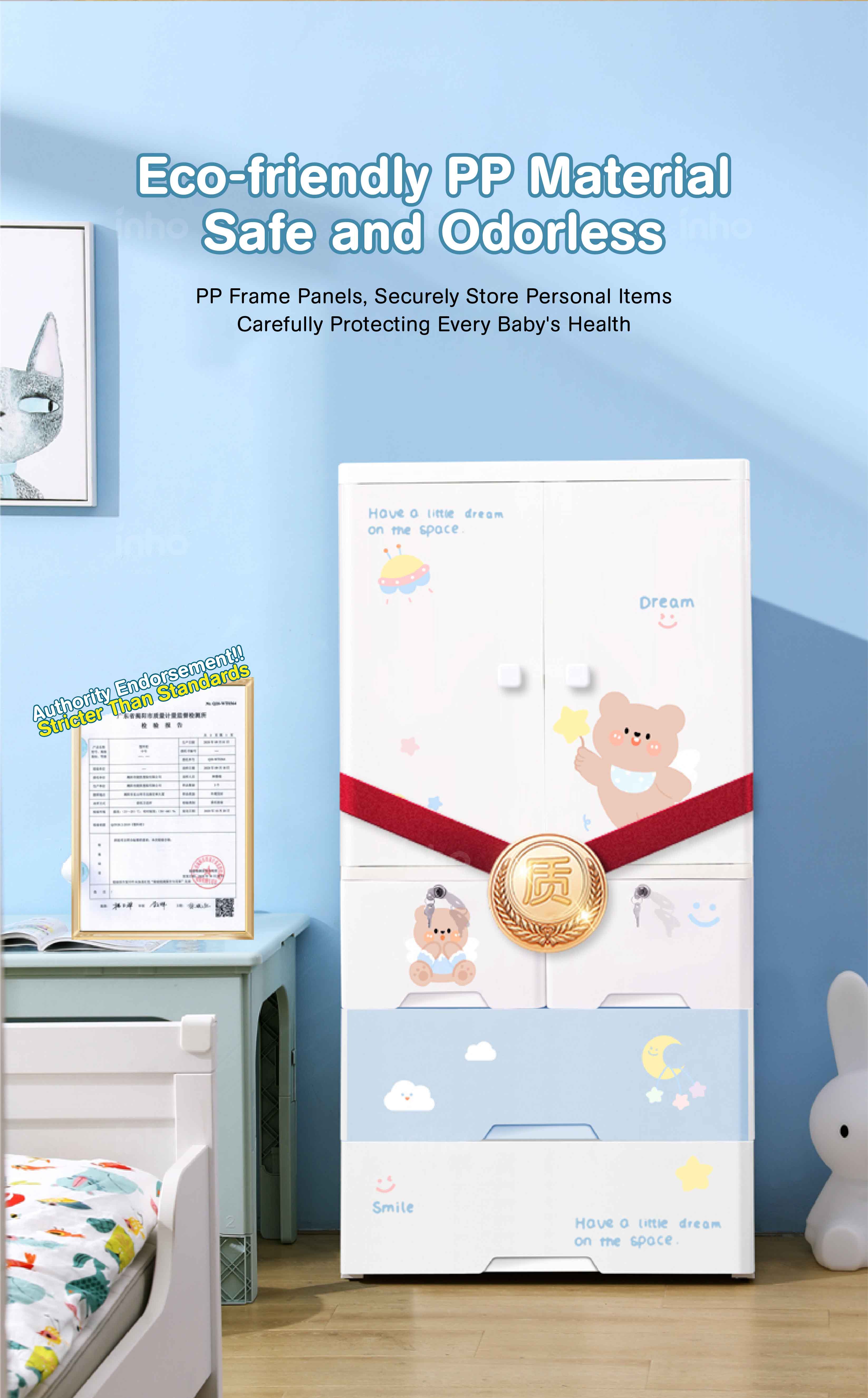 INHO L65cm Cute Cartoon Kids Wardrobe Clothes Cabinet With Lock ...