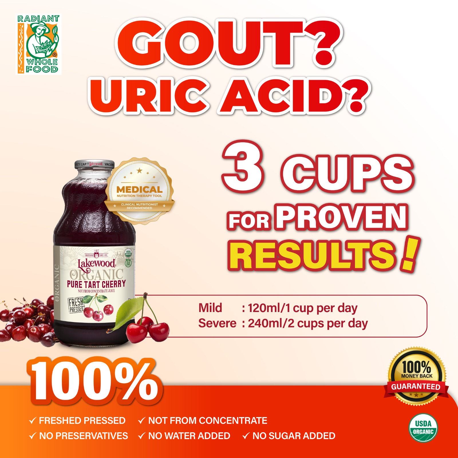 Lakewood Gluten Free Organic Pure Tart Cherry (32oz) | Shopee Malaysia