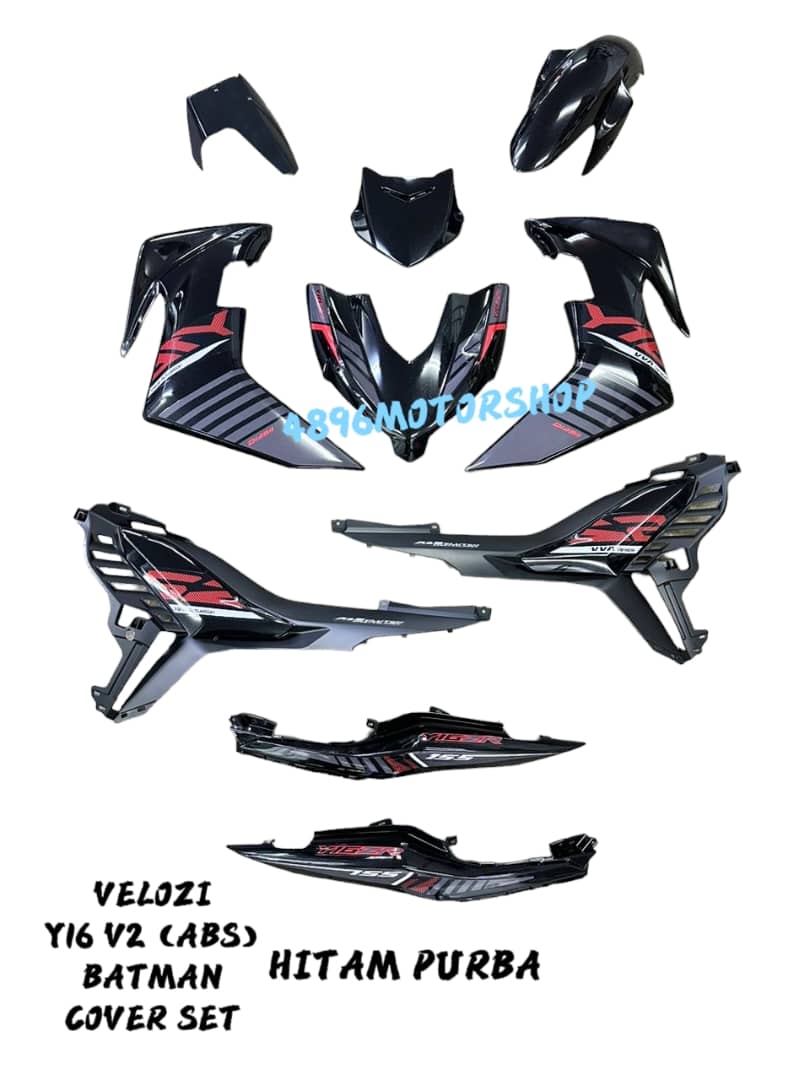VELOZI BATMAN DESIGN COVER SET Y16 Y16ZR V1 V2 ABS PURBA HITAM / PURBA ...