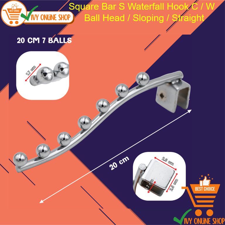 Chrome Square Bar Waterfall Fountain Hook with Mushroom or Balls 墙挂式弯钩 ...