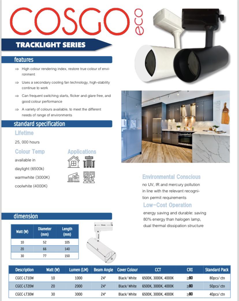 COSGO Track Light LED 10W 20W Spotlight Wall Lamp Lighting Trail Lampu ...