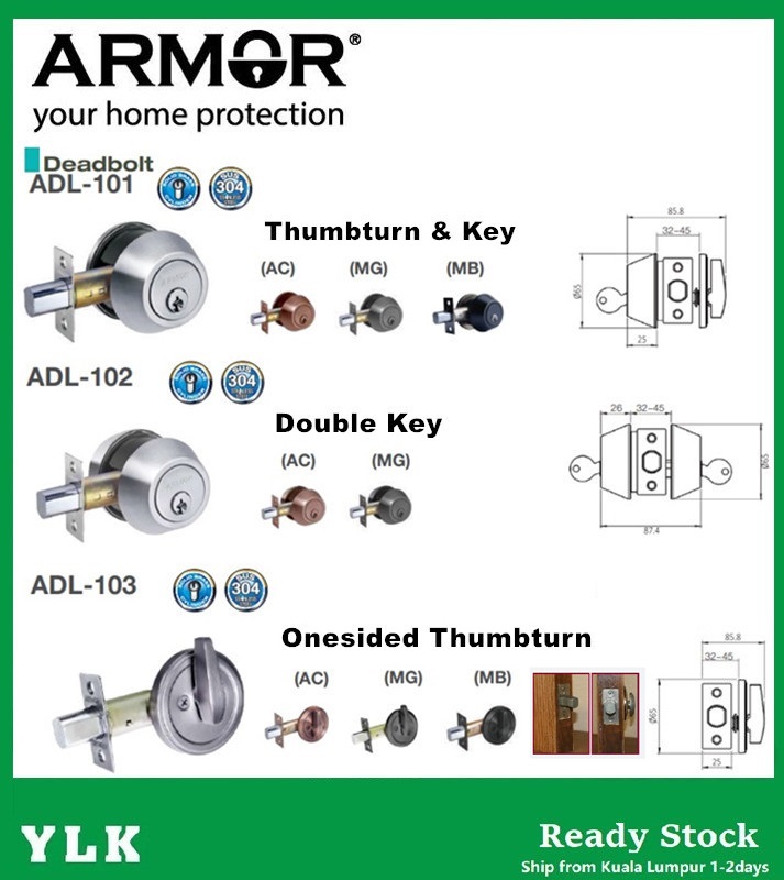 YLK ARMOR Stainless Steel SUS304 Deadbolt Lock 60-70MM / DOUBLE KEY ...