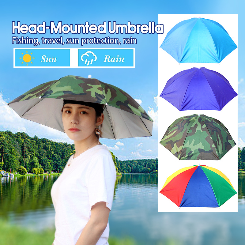 ☔Foldable Head Umbrella Cap Shade Hat Outdoor Anti Rain Waterproof Sun ...