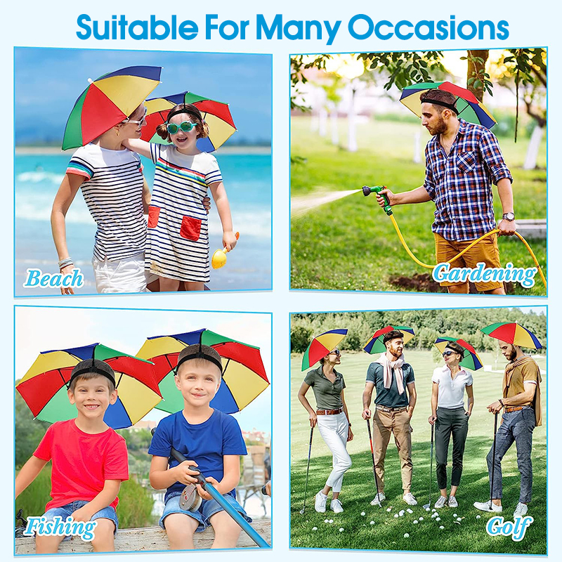 ☔Foldable Head Umbrella Cap Shade Hat Outdoor Anti Rain Waterproof Sun ...